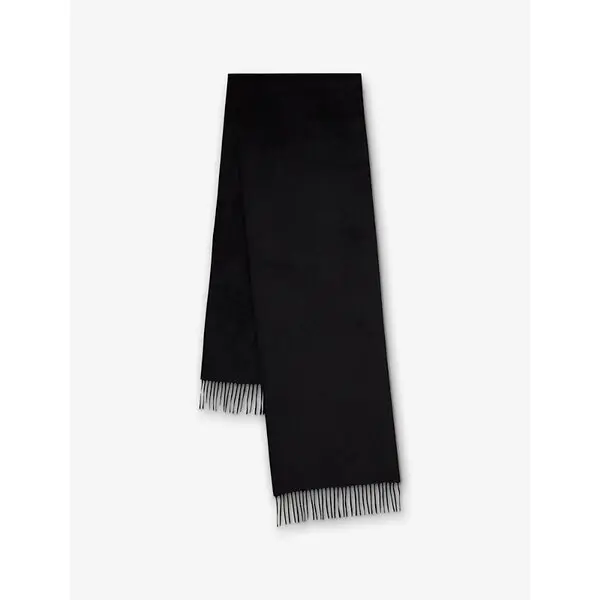 Mulberry Branded Fringed Wool Scarf - Black