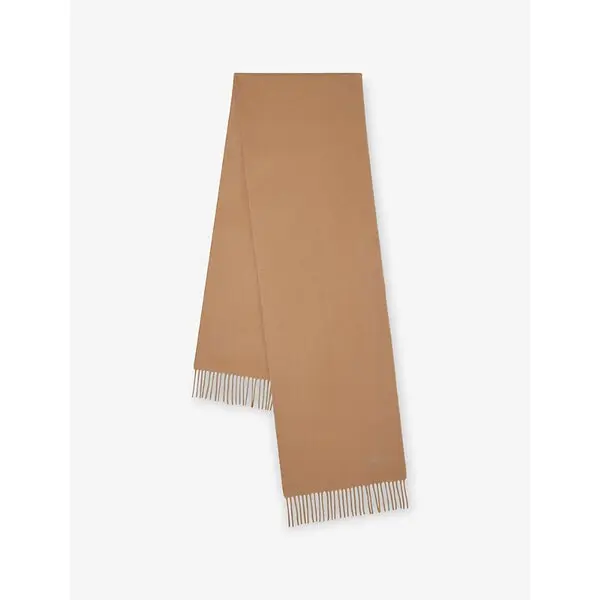 Mulberry Branded Fringed Wool Scarf - Camel