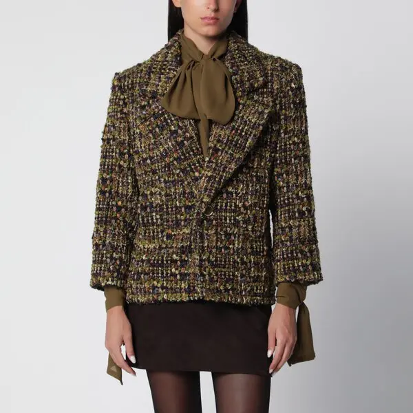 Saint Laurent Single-breasted Khaki Grey Tweed Jacket - Green