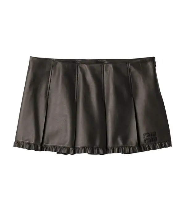 Miu Miu Nappa Leather Pleated Mini Skirt