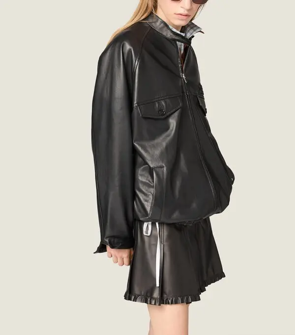 Miu Miu Nappa Leather Pleated Mini Skirt