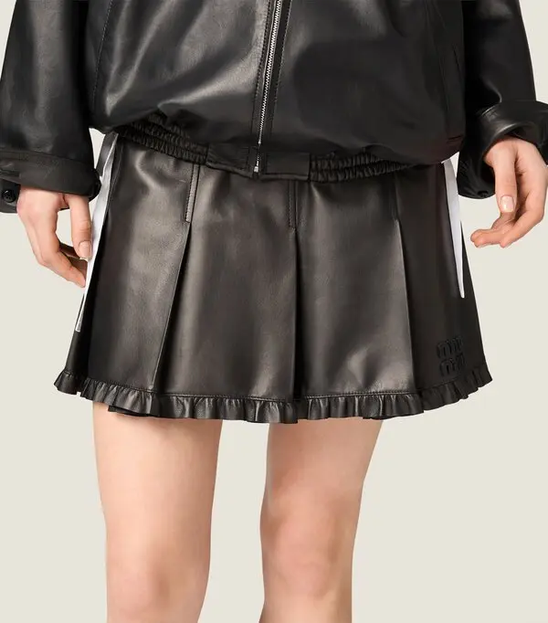 Miu Miu Nappa Leather Pleated Mini Skirt