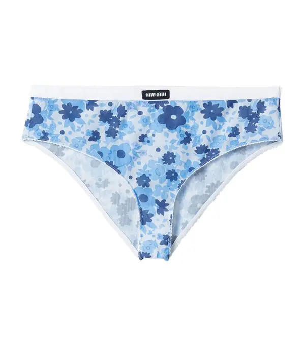 Miu Miu Floral Print Bikini Briefs - Turquoise