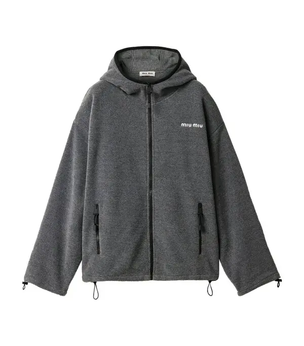 Miu Miu Fleece Zip-up Hooded Jacket - Grey