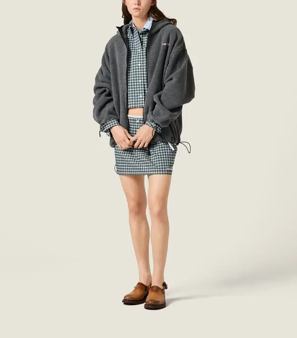 Miu Miu Fleece Zip-up Hooded Jacket