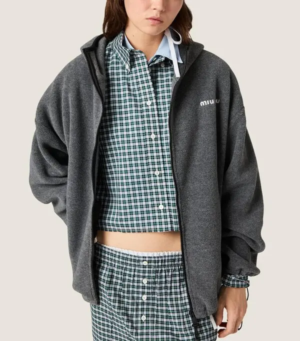 Miu Miu Fleece Zip-up Hooded Jacket