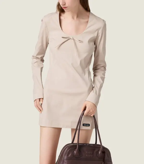Miu Miu Cotton Poplin Bow Mini Dress