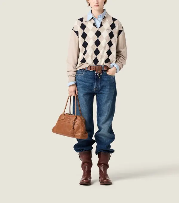 Miu Miu Cashmere Argyle Polo Sweater