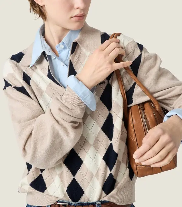Miu Miu Cashmere Argyle Polo Sweater