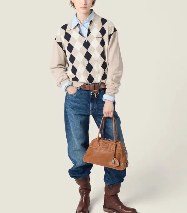 Miu Miu Cashmere Argyle Polo Sweater
