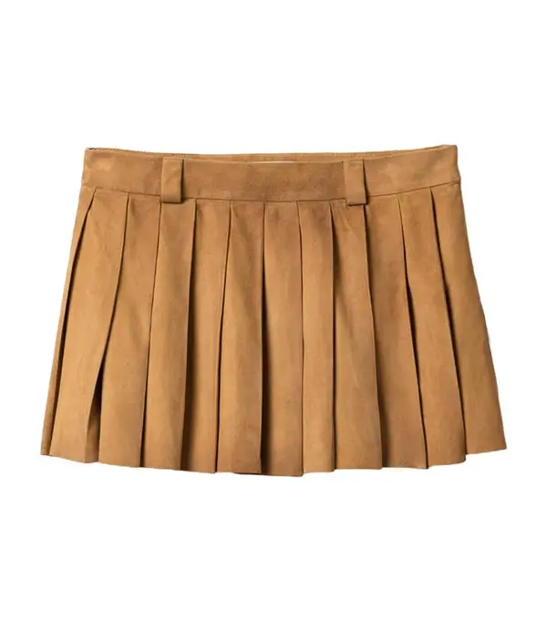 Miu Miu Waxed Suede Pleated Miniskirt