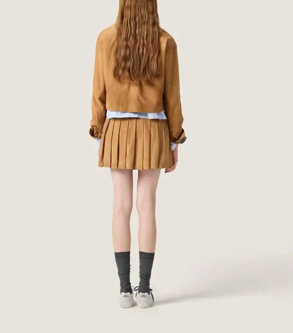 Miu Miu Waxed Suede Pleated Miniskirt