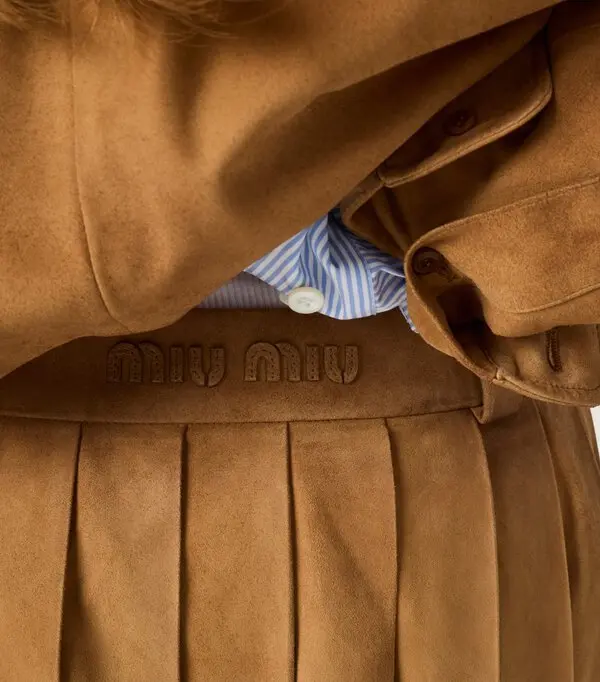 Miu Miu Waxed Suede Pleated Miniskirt
