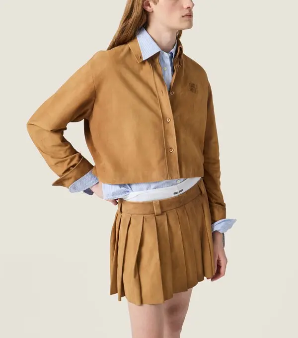 Miu Miu Waxed Suede Pleated Miniskirt
