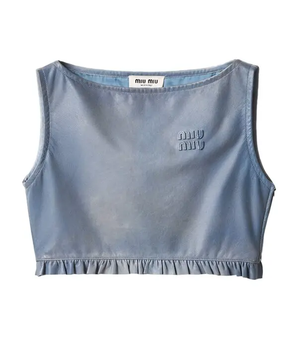 Miu Miu Nappa Leather Cropped Top - Turquoise
