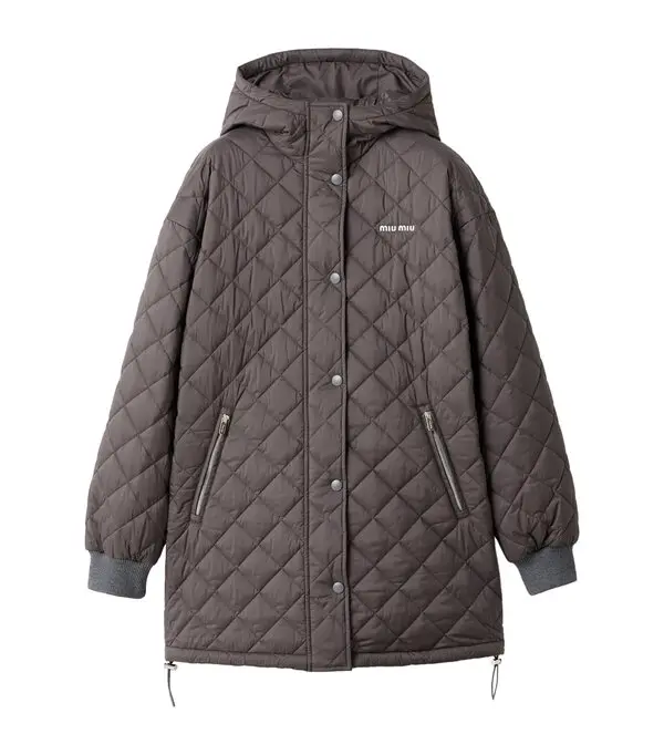 Miu Miu Technical Ponge Down Quilted Coat - Grey
