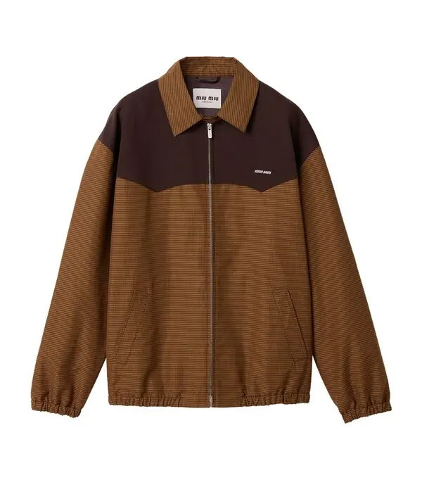 Miu Miu Cotton Gingham Print Blouson Jacket - Brown