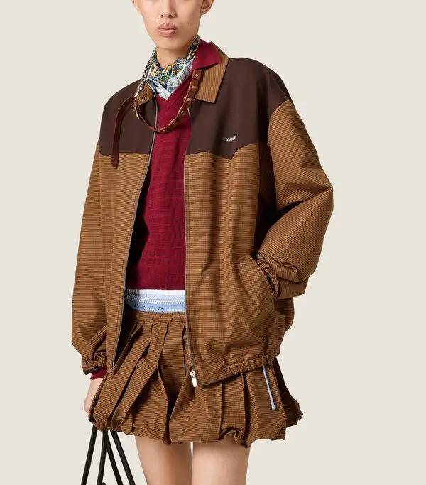Miu Miu Cotton Gingham Print Blouson Jacket
