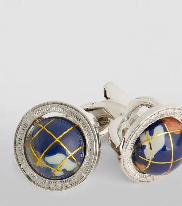 Tateossian Sterling And Lapis Lazuli Globe Cufflinks