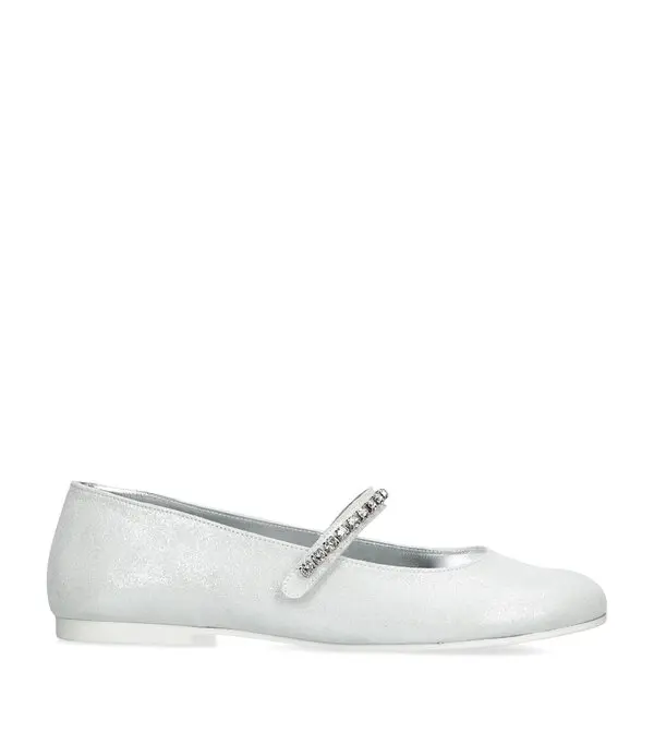 BABYWALKER Leather Crystal-strap Ballet Flats - Silver