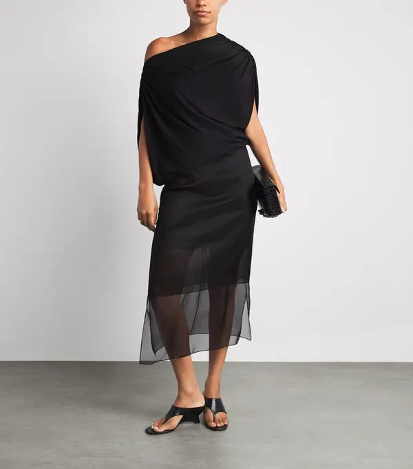 Brandon Maxwell Silk Semi-sheer Brett Midi Skirt