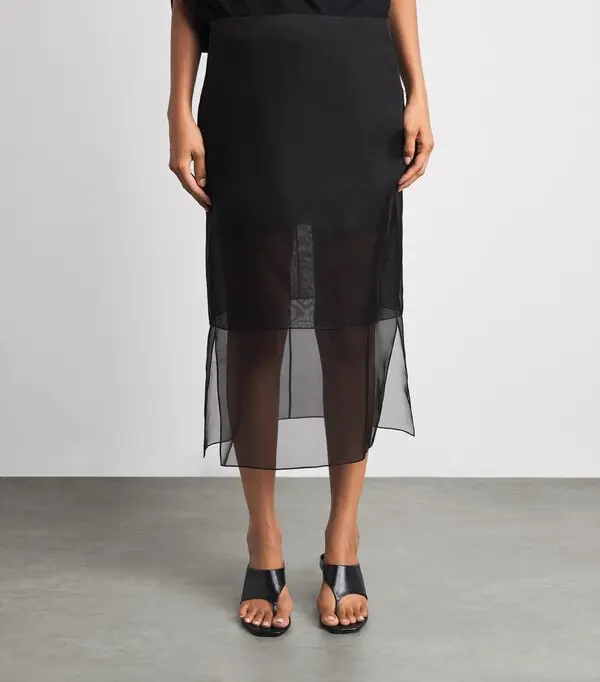 Brandon Maxwell Silk Semi-sheer Brett Midi Skirt