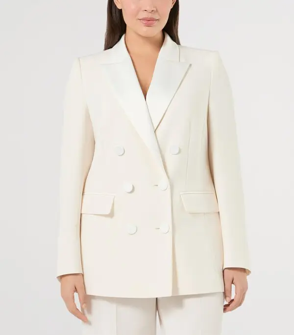 Marina Rinaldi Double-breasted Blazer With Satin Trims