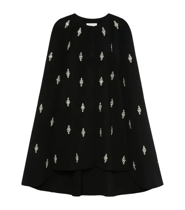 Marina Rinaldi Virgin Wool Embellished Cape Coat - Black