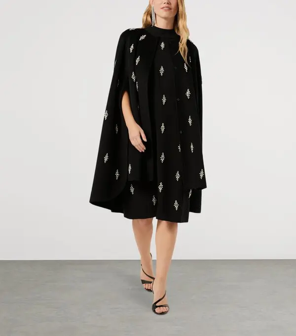 Marina Rinaldi Virgin Wool Embellished Cape Coat