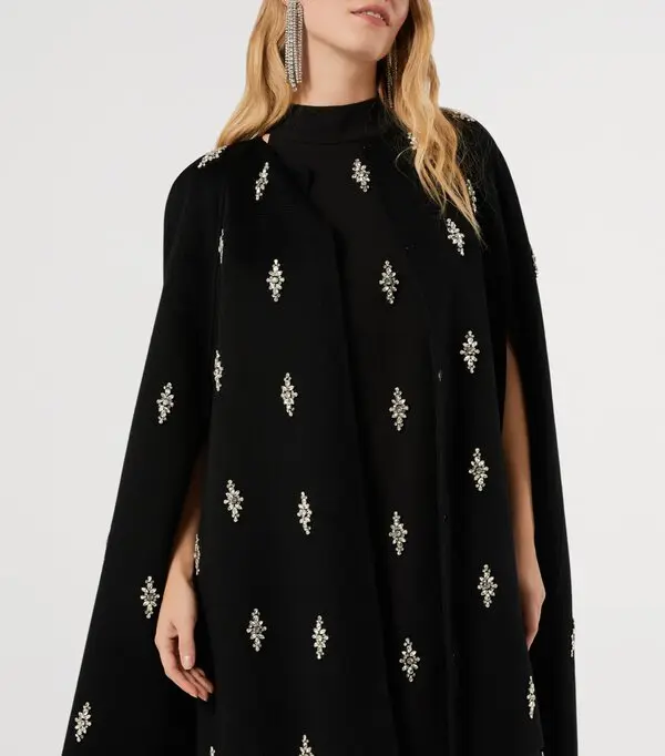 Marina Rinaldi Virgin Wool Embellished Cape Coat