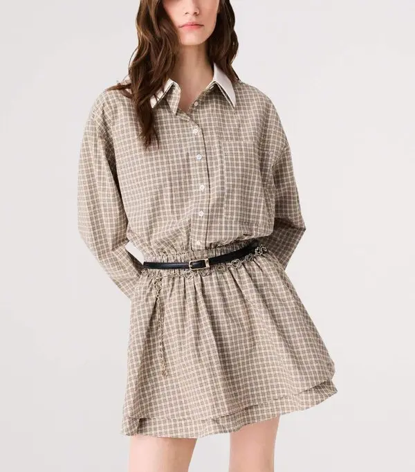 Maje Cotton Check Mini Shirt Dress