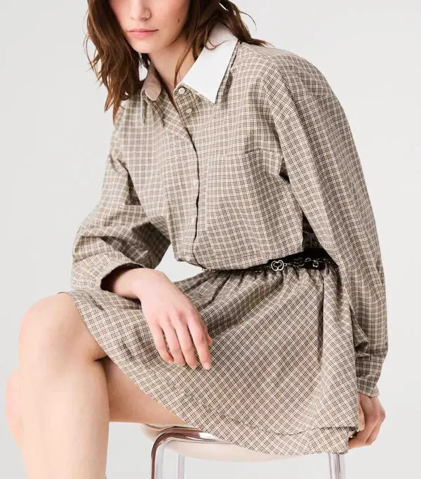 Maje Cotton Check Mini Shirt Dress