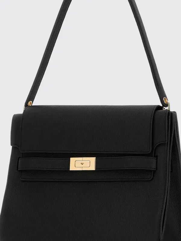 Tory Burch Lee Radziwill Grained Leather Shoulder Bag With Engraved Logo