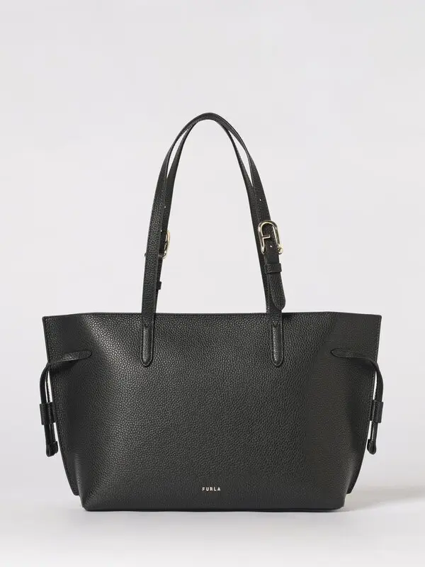 Furla Ava Grained Leather Shoulder Bag With Metal Logo - Black