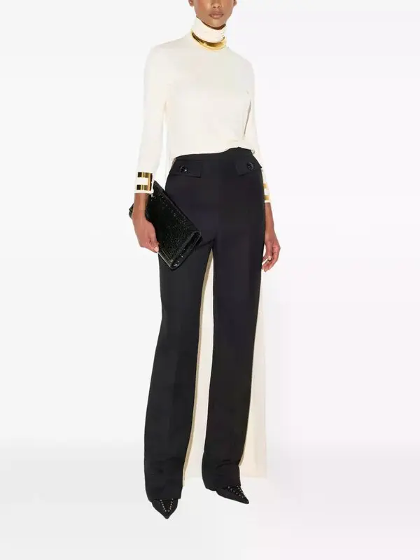 Elisabetta Franchi Long-sleeved Top With Structured Shoulders And Logo Detail - Neutrals