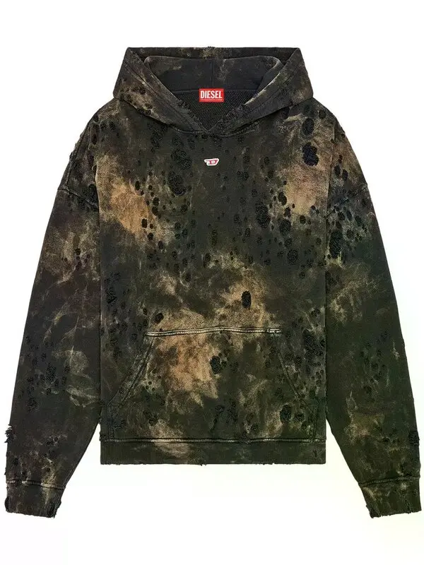 DIESEL® S-boxt-hood-n9 Distressed Cotton Hoodie - Black