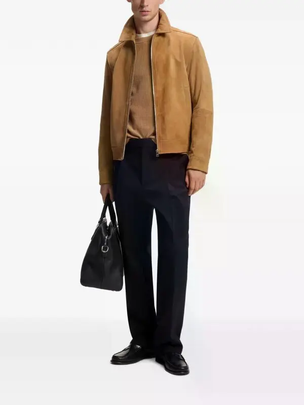 BOSS Suede Leather Jacket With Zipper Closure