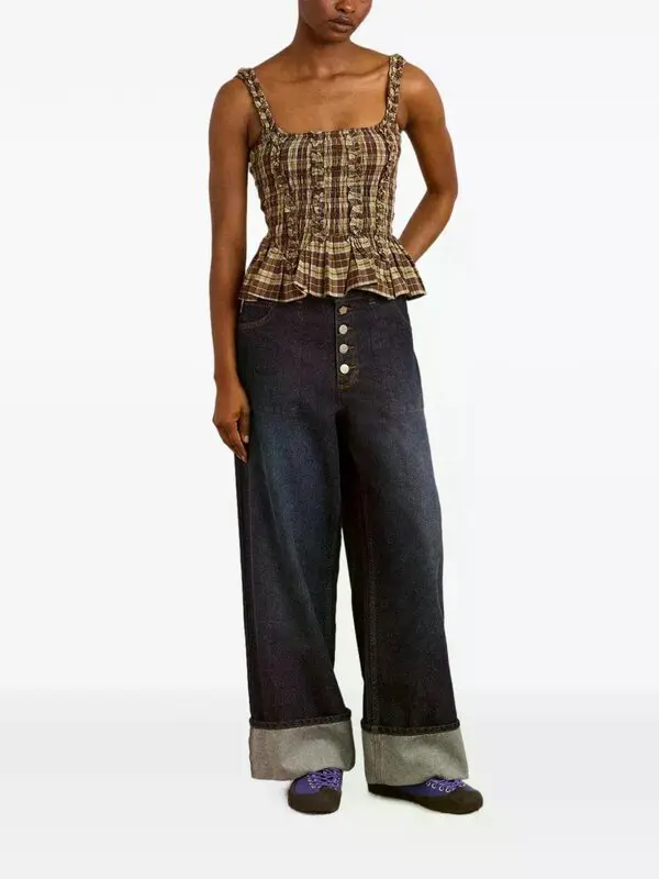 DAMSON MADDER Ruffled Shirred Cami Top - Brown