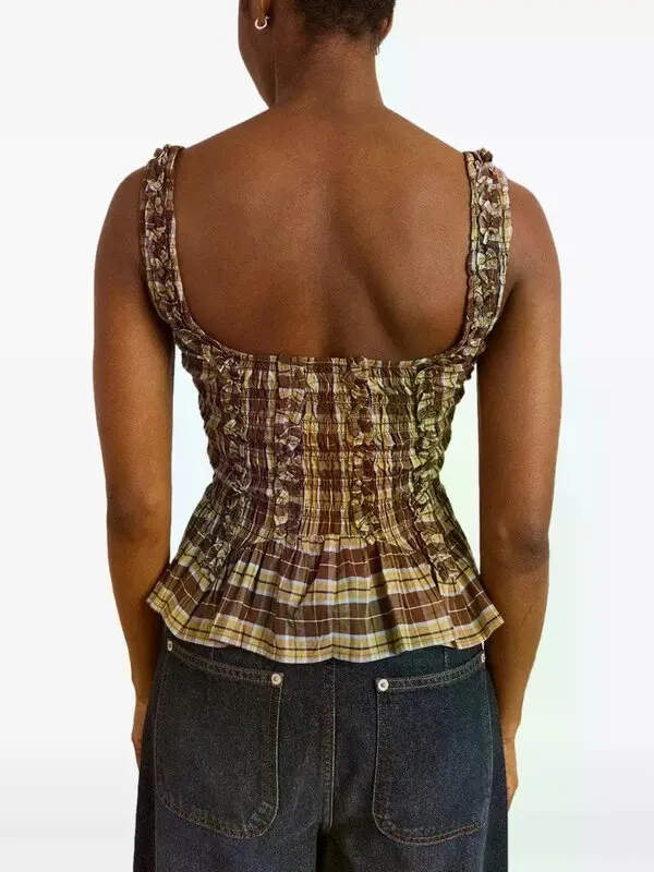 DAMSON MADDER Ruffled Shirred Cami Top - Brown