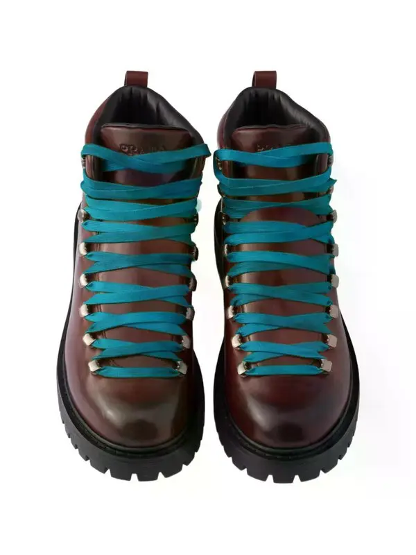 Prada Antiqued Leather Lace-up Ankle Boots