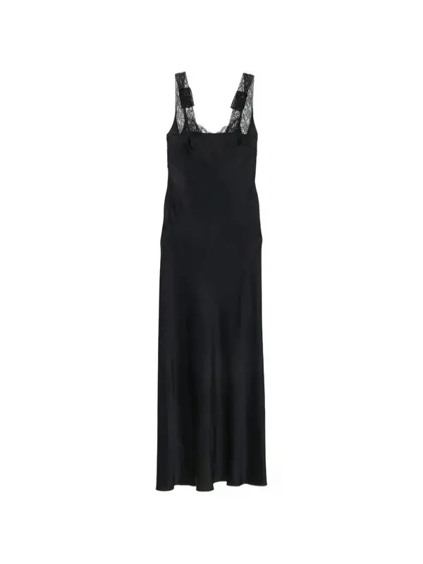 FORTE_FORTE Lace-trim Satin-finish Maxi Dress - Black