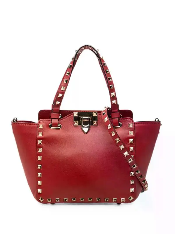 Valentino Garavani 2010-2017 Mini Grained Calfskin Rockstud Trapeze Satchel - Red