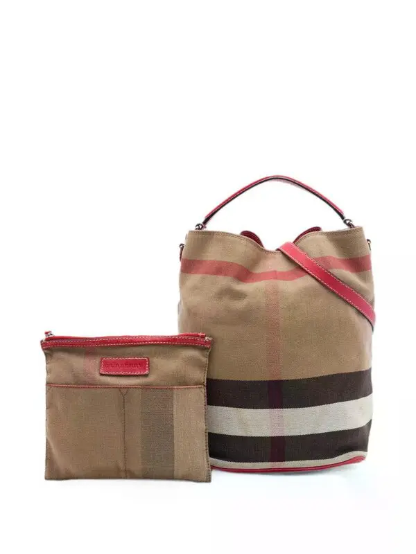 Burberry 2000-2017 Medium Mega Check Canvas Ashby Bucket Bag Satchel