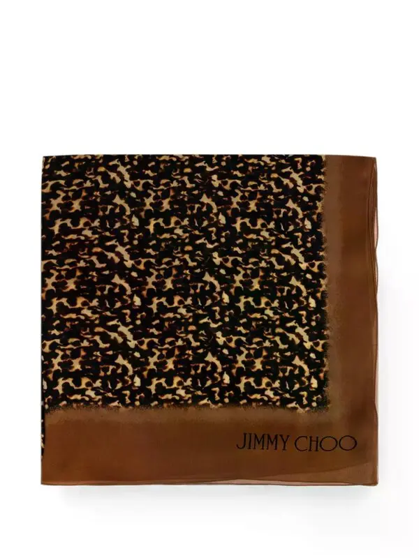 JIMMY CHOO Silk Scarf With Animal Motif - Brown