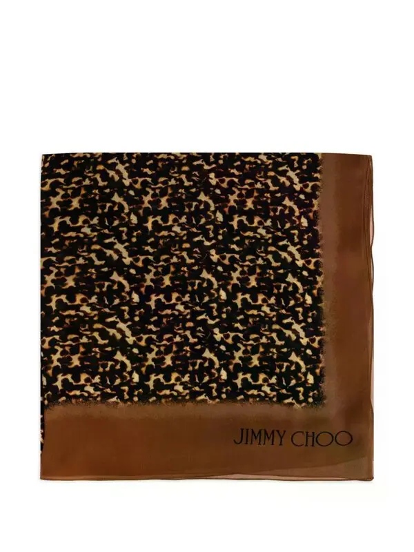 JIMMY CHOO Silk Scarf With Animal Motif - Brown