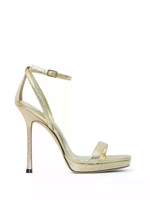 JIMMY CHOO Moza Platform 120 Platinum Brilliance Fabric Sandals - Gold
