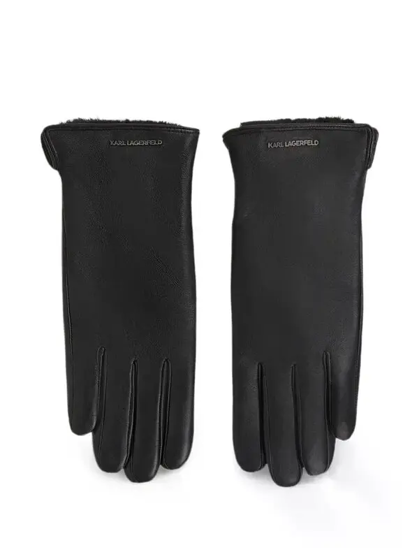 Karl Lagerfeld Logo Leather Gloves - Black