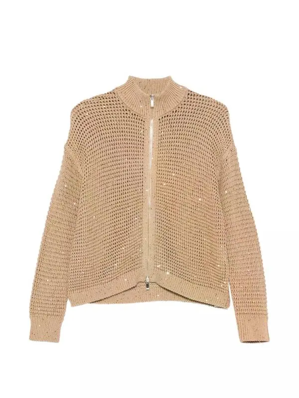 Max Mara Sequin-embellished Open-knit Cardigan - Neutrals
