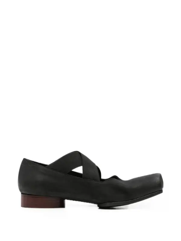 UMA WANG Crossover Strap Square Toe Ballet Flats - Black