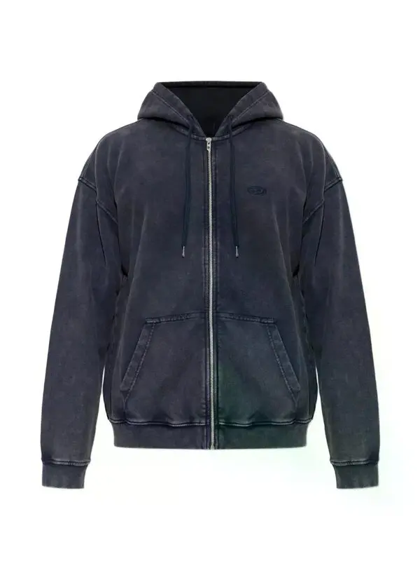 DIESEL® Zip-up Hoodie In Treated Cotton Fleece - Blue